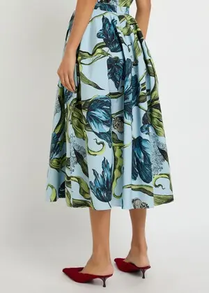 Erdem Printed Cotton-poplin Midi Skirt