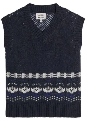 DAMSON MADDER Fair Isle Wool Vest - Navy