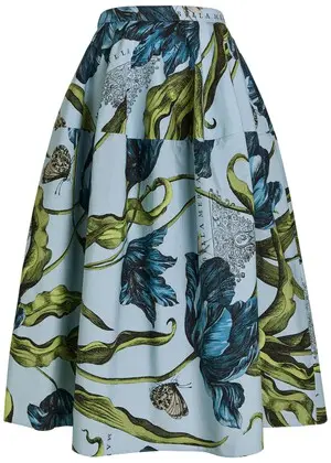 Erdem Printed Cotton-poplin Midi Skirt - Blue