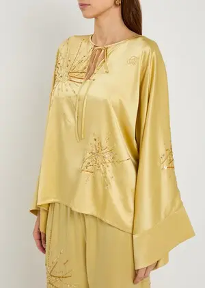 Bernadette Naomi Embellished Stretch-silk Blouse - Yellow