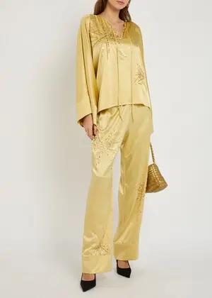 Bernadette Naomi Embellished Stretch-silk Blouse - Yellow