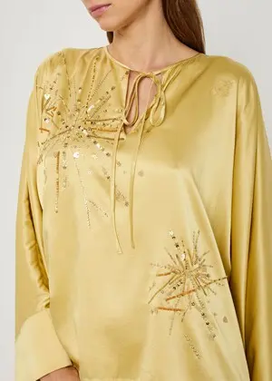 Bernadette Naomi Embellished Stretch-silk Blouse - Yellow
