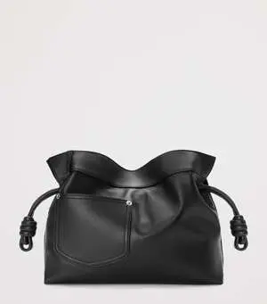 Loewe Leather Flamenco Clutch Bag With Jean-detail - Black