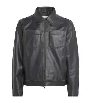 Oliver Peoples Contrast Stitch Leather Jacket - Black