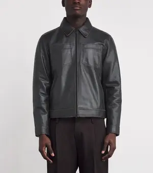 Oliver Peoples Contrast Stitch Leather Jacket - Black