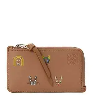 Loewe X Louis Wain Leather Cats Coin Card Holder - Brown