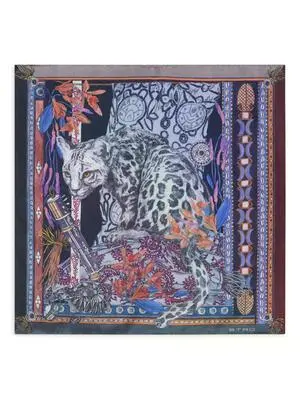 Etro Leopard Print Silk Pocket Square Blue