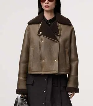 Loewe Lambskin Shearling-collar Aviator Jacket