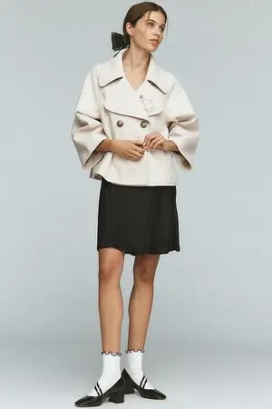 Maeve Cropped Swingy Wool-blend Peacoat - Cream