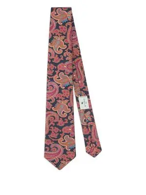 Etro Paisley Motif Silk Neck Tie - Blue