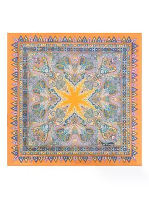 Etro Floral Paisley Silk Pocket Square - Orange