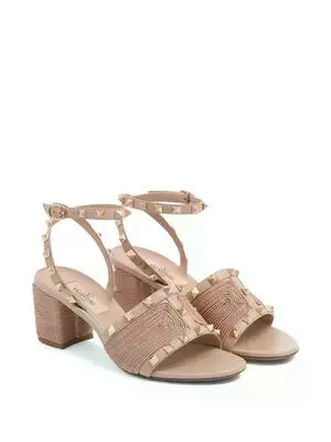 Valentino Garavani Rockstud Raffia Sandals - Pink