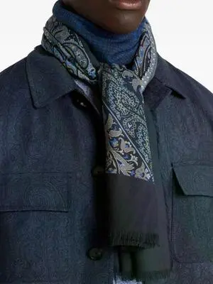 Etro Paisley Check Motif Scarf - Blue