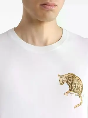 Etro Cotton T-shirt With Leopard Print And Embroidery - White