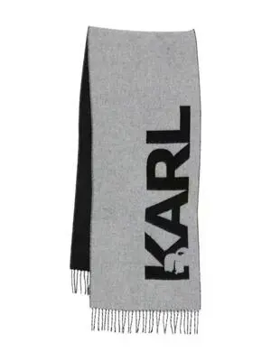Karl Lagerfeld Fringed Logo Scarf - Grey