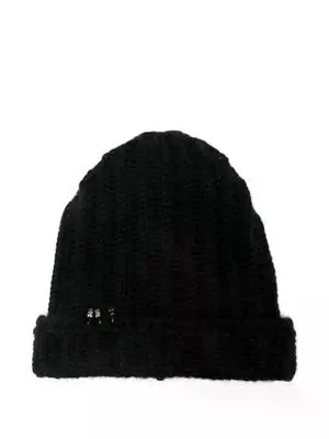Ermanno Scervino Beaded Ribbed Knit Beanie - Black
