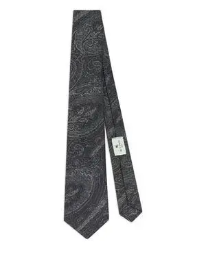 Etro Jacquard Arnica Motif Silk Neck Tie - Black