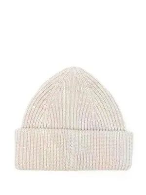 LANVIN Ribbed Knit Beanie Hat - Neutrals