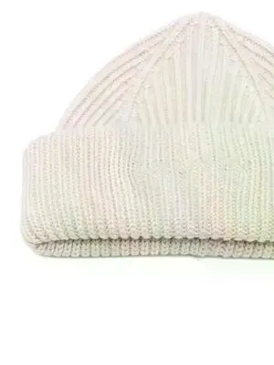 LANVIN Ribbed Knit Beanie Hat - Neutrals