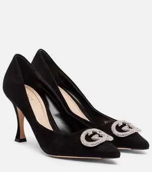 Gucci Alicia 85 Embellished Suede Pumps