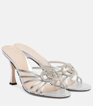 Gucci Interlocking G 85 Metallic Leather Mules - Silver