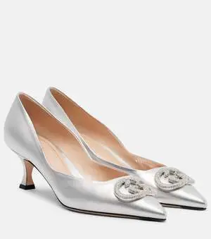 Gucci Interlocking G 55 Metallic Leather Pumps - Silver