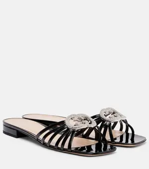 Gucci Interlocking G Patent Leather Sandals - Black