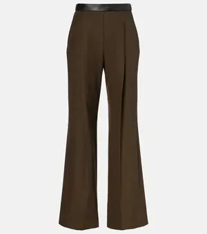 Loewe Leather-trimmed Pleated Wool Flared Pants