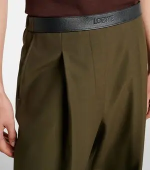 Loewe Leather-trimmed Pleated Wool Flared Pants