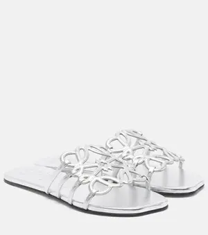 Loewe Petal Anagram Leather Slides - Silver