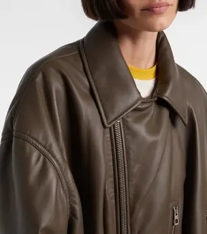 Loewe Cropped Leather Biker Jacket - Brown