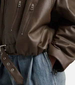 Loewe Cropped Leather Biker Jacket - Brown