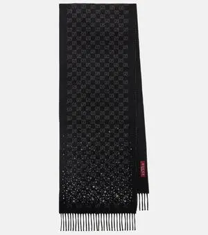 Gucci Gg Embellished Wool Scarf - Black