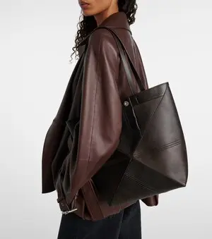 Loewe Puzzle Fold Medium Leather Tote Bag - Brown