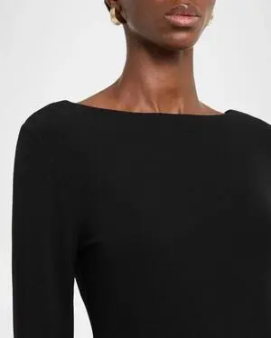 Emporio Armani Bateau-neck Crepe Viscose Jersey Top - Solid Blac