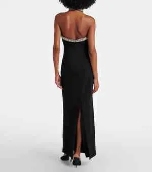 Simkhai Embellished Halterneck Crepe Gown