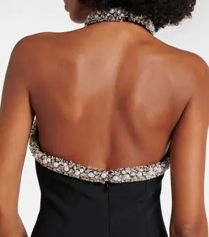Simkhai Embellished Halterneck Crepe Gown