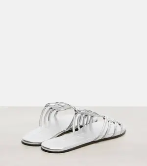 Loewe Petal Anagram Leather Slides - Silver