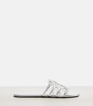 Loewe Petal Anagram Leather Slides - Silver