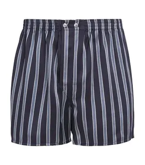 Derek Rose Silk Stripe Traditional Boxer Shorts - Navy