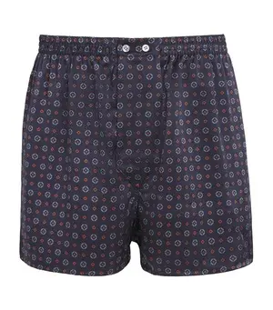 Derek Rose Silk Geo Print Traditional Boxer Shorts - Navy