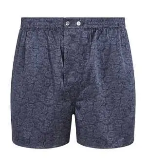 Derek Rose Silk Rose Print Traditional Boxer Shorts - Navy
