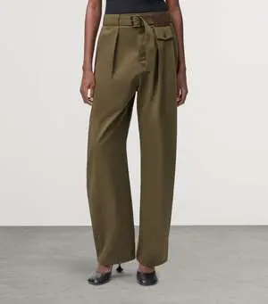 Loewe Cotton-silk Pleated Trousers - Green