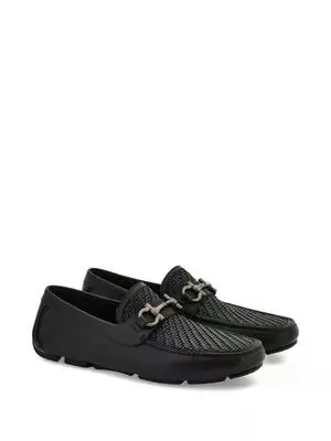 FERRAGAMO Woven Gancini Buckle Loafers