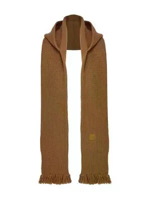 FERRAGAMO Hooded Fringe Knitted Scarf - Brown