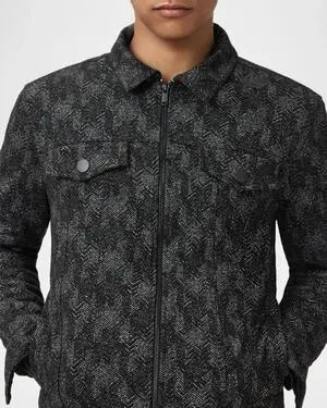 John Varvatos Hallet Jacquard Herringbone Trucker Jacket - Black