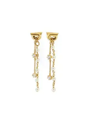 FERRAGAMO Gancini Crystal And Pearl Earrings - Gold