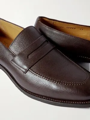 MAJORDOME M08 Cross-grain Leather Penny Loafers - Brown