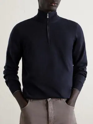 Brunello Cucinelli Fitted Half-zip Cashmere Sweater - Blue