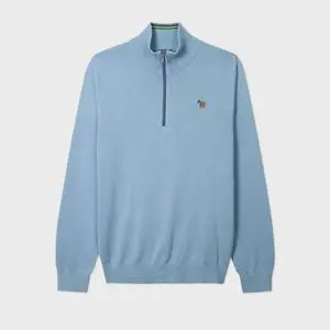 Paul Smith Organic Cotton Quarter Zip Sweater With Zebra Logo - Blue
